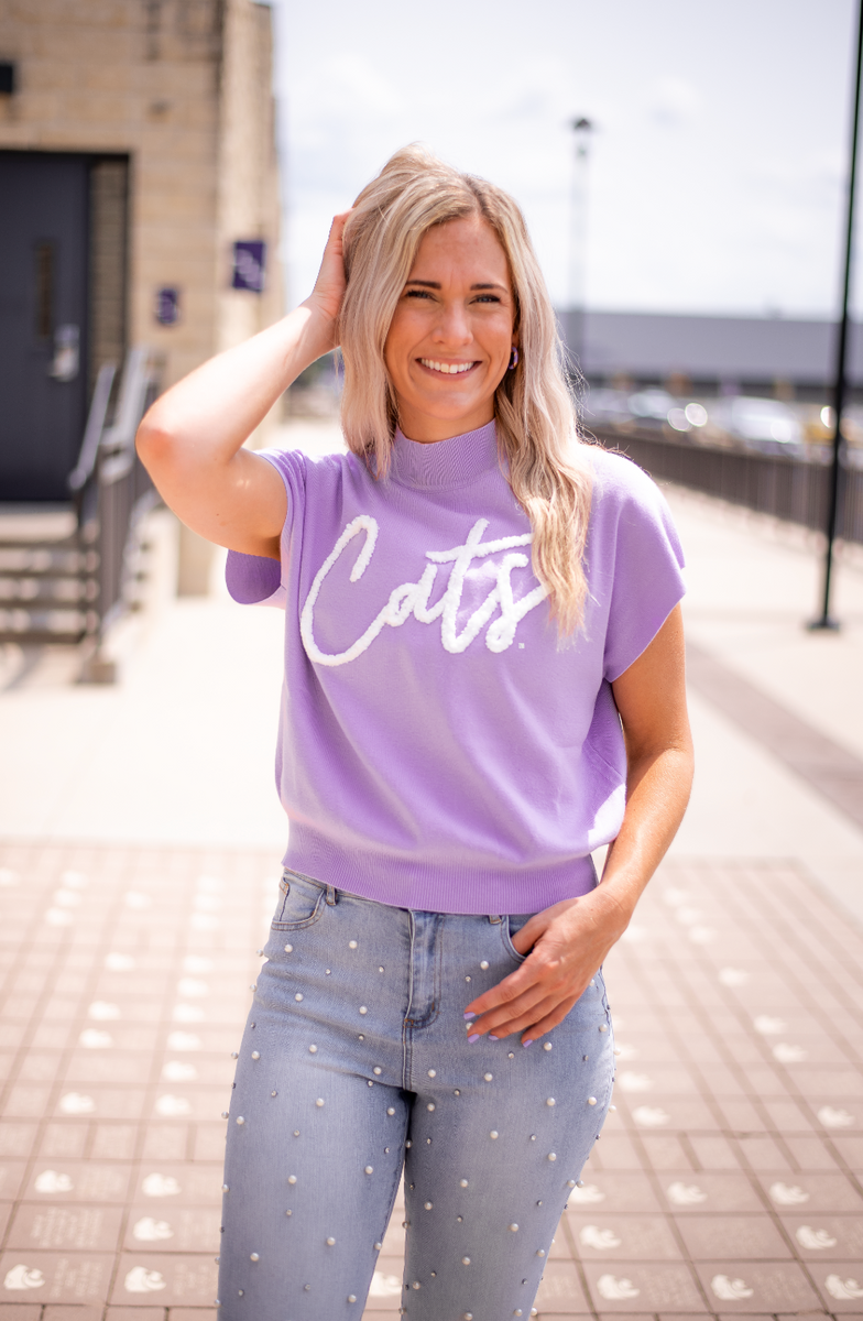 Cats Yarn Script Mock Neck – Mesa Collection Boutique