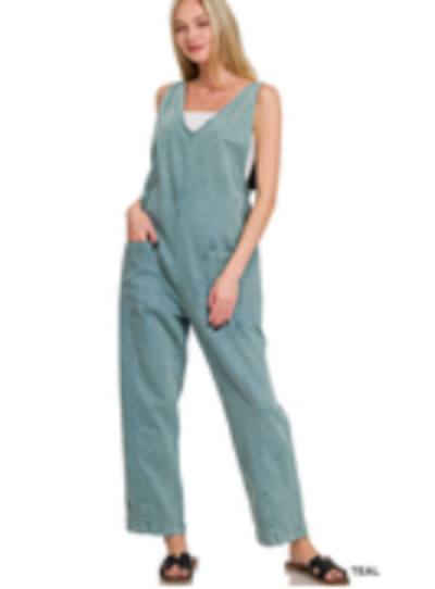 Teal Mineral Washed Overalls – Mesa Collection Boutique